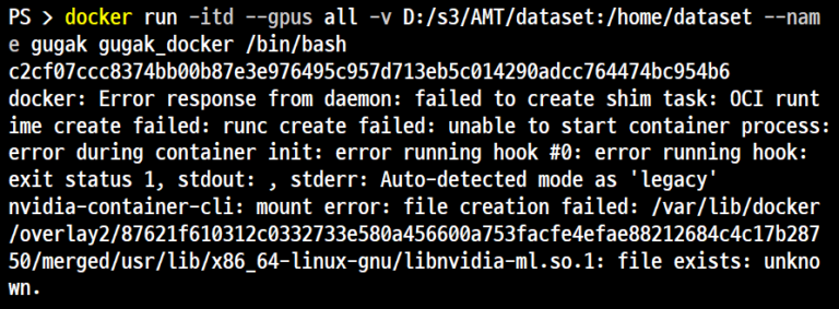 WSL2: nvidia-container-cli mount error, libnvidia-ml.so.1: file exists: unknown – NitroLab